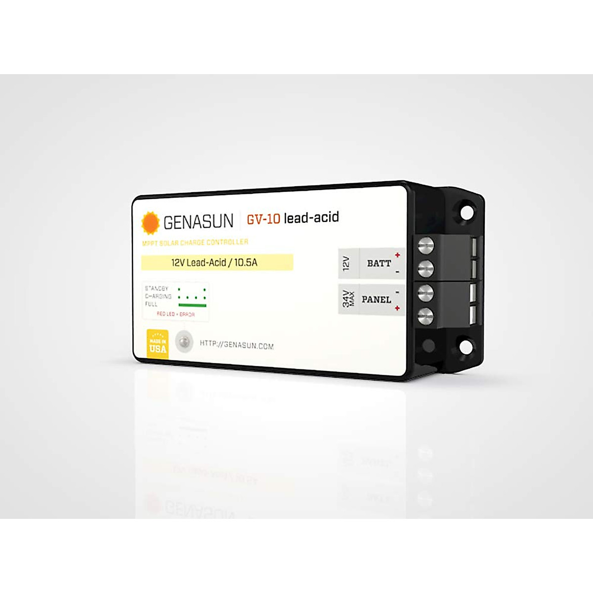 Genasun GV-10-Pb-12V, 10.5 A MPPT Solar Charge Controller for 12V-Nominal Lead Acid Battery