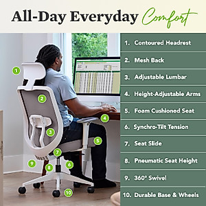 HON Altern Ergonomic Office Chair with Headrest - 3.5 Inch Thick Foam Cushion Seat Mid Back Mesh Desk Chair - Adjustable Lumbar Support, Arms, Synchro-Tilt Tension, Seat-Slide Controls - Black