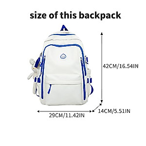 VTTDB Kawaii Backpack with Cute Accessories Casual Daypack Large Travel Rucksack Laptop Lightweight Bookbag for Women (blue+white)
