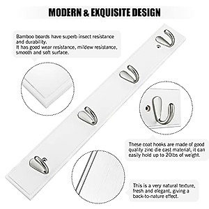 Wall Mount Coat Rack, 4-Hook Heavy Duty Wooden Key Organizer, Decorative Hook Rail for Entryway, Bedroom, Hallway, Mounted Hanger for Hats, Towels, Clothes, Bags (White)