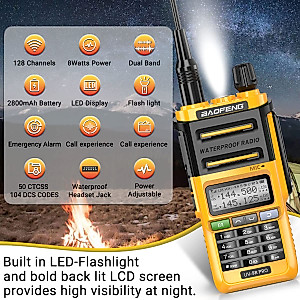 BAOFENG UV-9R PRO Dual Band Two-Way Radio Ham Radio Waterproof IP67 Transceiver Walkie Talkie Rechargeable 8W Ham Radio Upgraded Version of UV-5R with Type-C Charger Cable