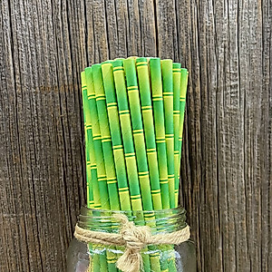 Bamboo Print Paper Straws - Green - Luau Party Supply - 7.75 Inches - 100 Pack