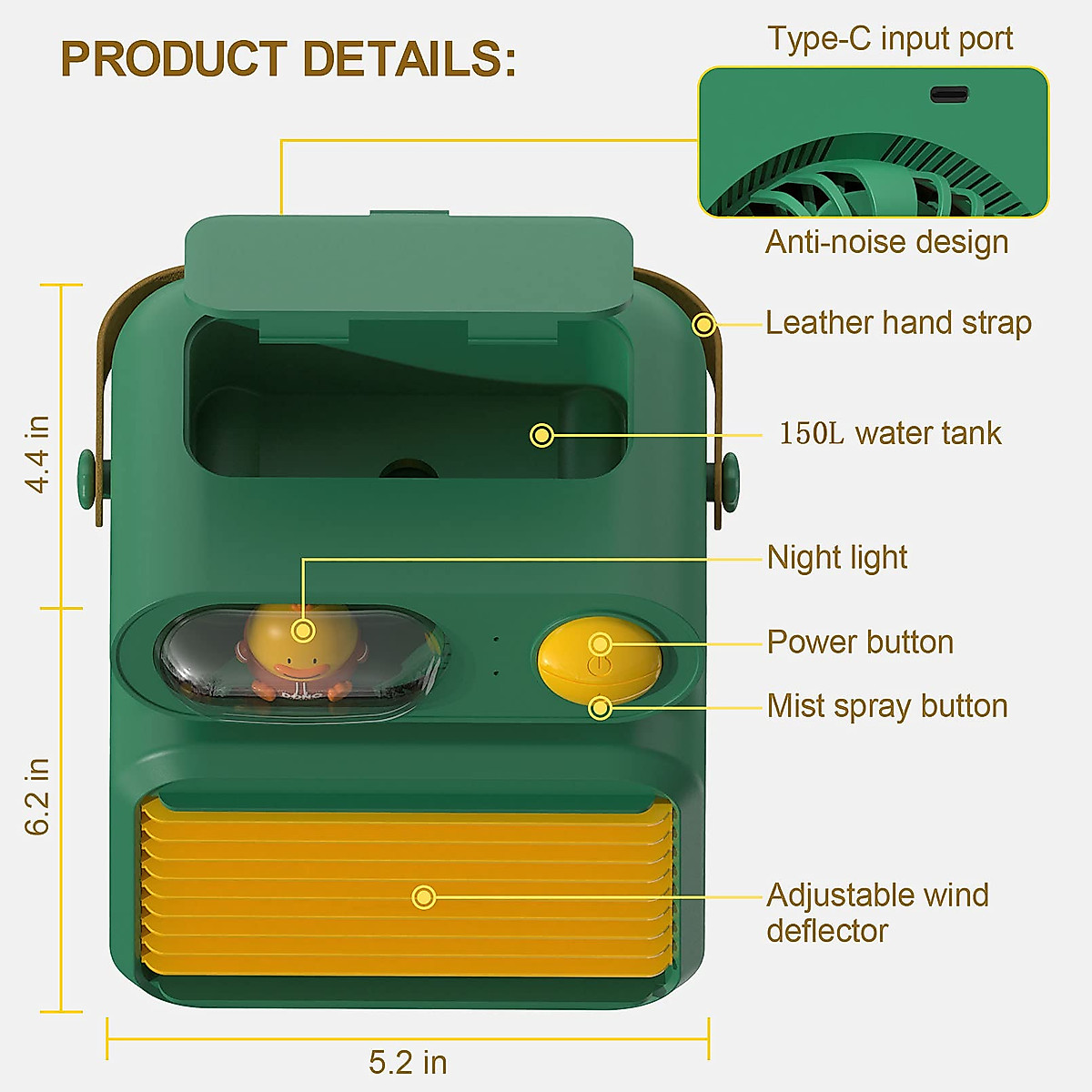 Portable Air Conditioner Fan, CEENFFO Personal Air Cooler 3-in-1 Mini Conditioner 3 Wind Speed, 3 Colors Desktop Air Conditioner with Handle for Home/Office/ Room/Outdoor