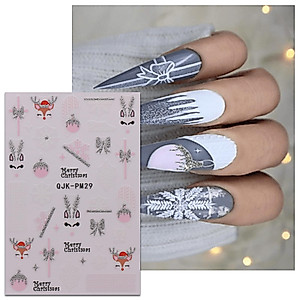JMEOWIO 10 Sheets Glitter Christmas Nail Art Stickers Decals Self-Adhesive Pegatinas Uñas Snowflake Xmas Winter Holiday Cute Santa Nail Supplies Nail Art Design Decoration Accessories