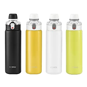 FEWOO 24 Oz Insulated Water Bottle with One Lid for Sip and Swig Stainless Steel Water Bottle With Straw BPA-Free,Keep Cold for 24h & Hot for 12h (WHITE)¡­