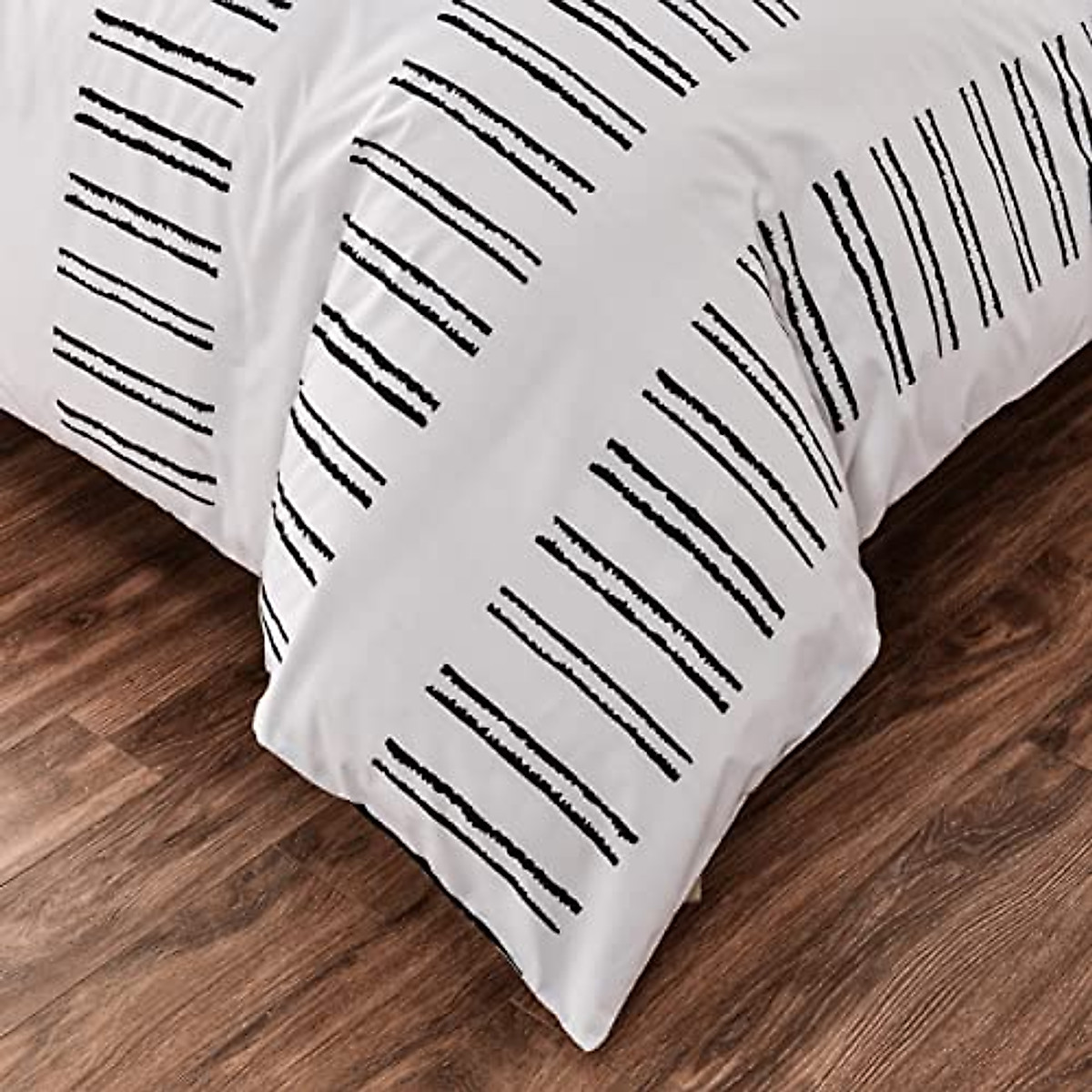 GETIANN Soft Bedding Duvet Cover Set Queen White Striped Comforter Cover Set Full 90"x90"(1 Comforter Cover and 2 Pillow Shams) Hotel Quality (Road, Full/Queen)