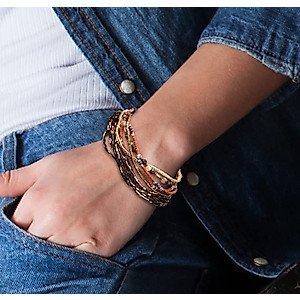 SPUNKYsoul Handmade Boho Beaded Bangle Bracelet Rope Braided Set for Women (Brown 2 PC Set)