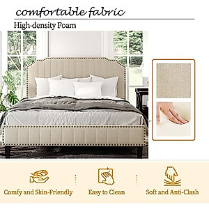Queen Size Linen Upholstered Platform Bed Frame with Soft Nailhead Headboard and Wooden Slats Support, No Box Spring Needed for Boys Girls Teens Adults, Noise-Free, Under Bed Storage (Queen)