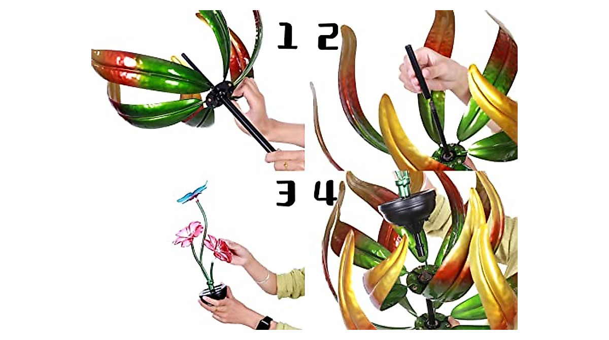 Solar Butterfly Tulips 69" Wind Catcher | Kinetic Garden Spinner