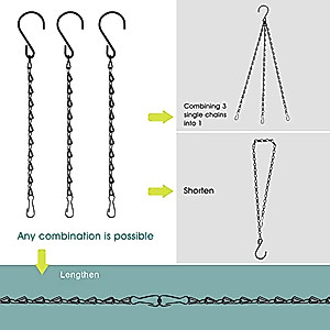 Fetanten Plant Hanging Chains, 10 Inch Metal Hanging Basket Chain with S Hook for Bird Feeders Lanterns Wind Chimes Billboards Photo and Indoor Outdoor Decorative (Black, 10 PCS)
