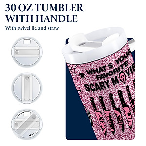 Equoza Horror Scary Face Halloween Ghostface Tumbler for Women Girls - Spooky Vibes 30oz Horror Scary Face Theme Decor Insulated Cup with Lid -Vacuum Stainless Steel Coffee Mug Stemless Cup