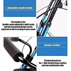 Rollator Walker with Seat - Folding Rolling Walking Aid with 6-inch Wheels - 8-Level Height Adjustable, Load-Bearing 220 Lbs Rolling Walkers/Blue/Shopping Box