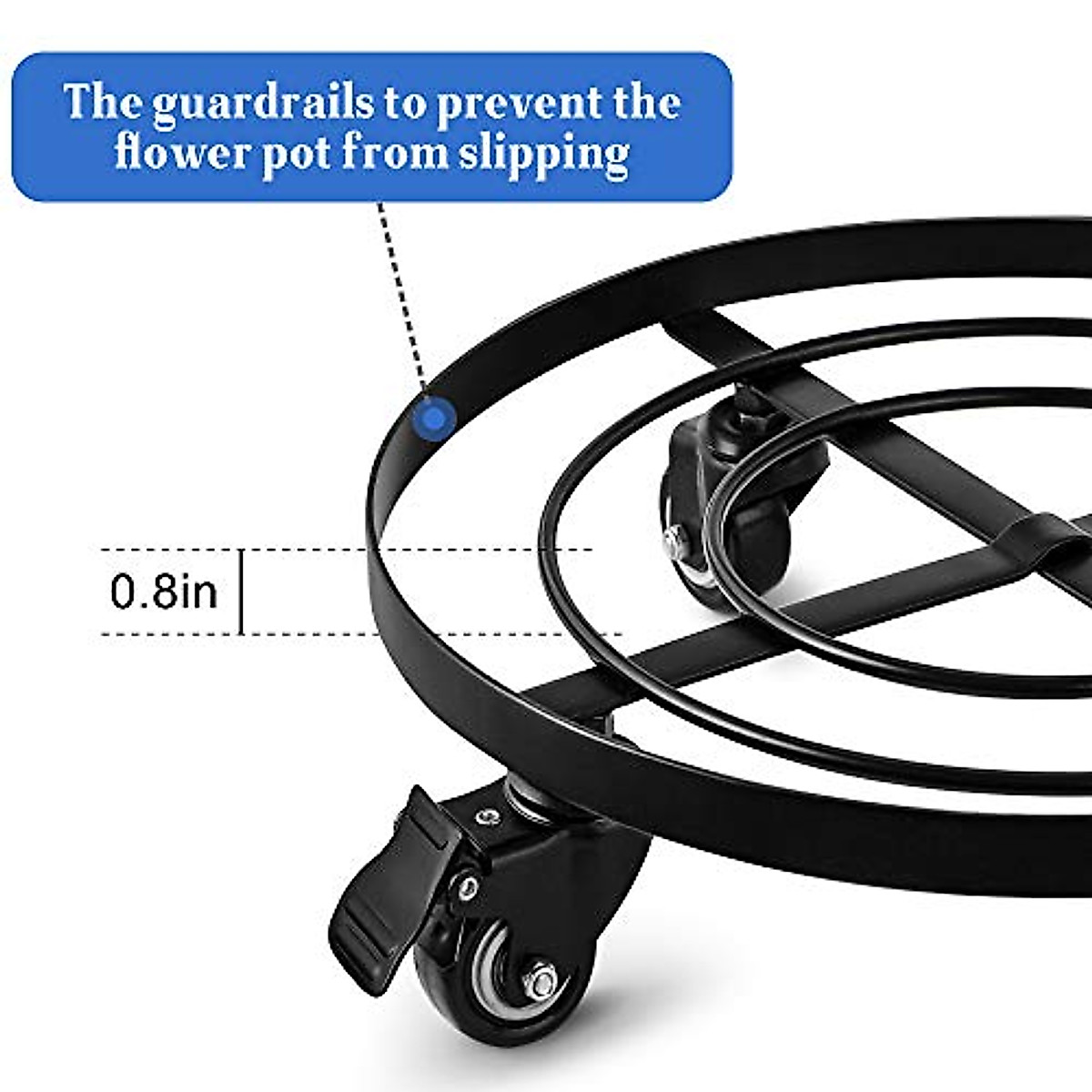 AMAGABELI GARDEN & HOME 16" Metal Plant Caddy Heavy Duty Iron Potted Plant Stand with Wheels Round Flower Pot Rack on Roller Dolly Holder Mover Indoor Outdoor Planter Trolley Casters Brakes BG1721