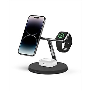 Belkin MagSafe 3-in-1 Wireless Charging Stand (Older 2021 Release) for Apple Watch, iPhone Series, AirPods - Black