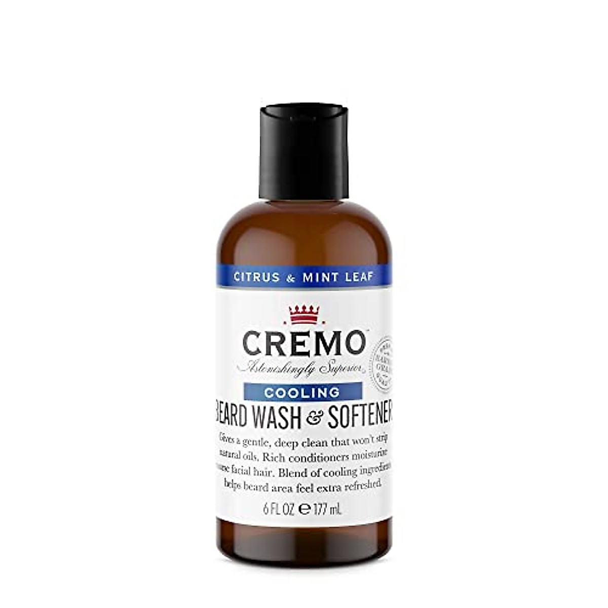Cremo Citrus Mint Leaf Cooling Beard and Face Wash, Specifically Designed to Clean Coarse Facial Hair, 6 Fluid Oz