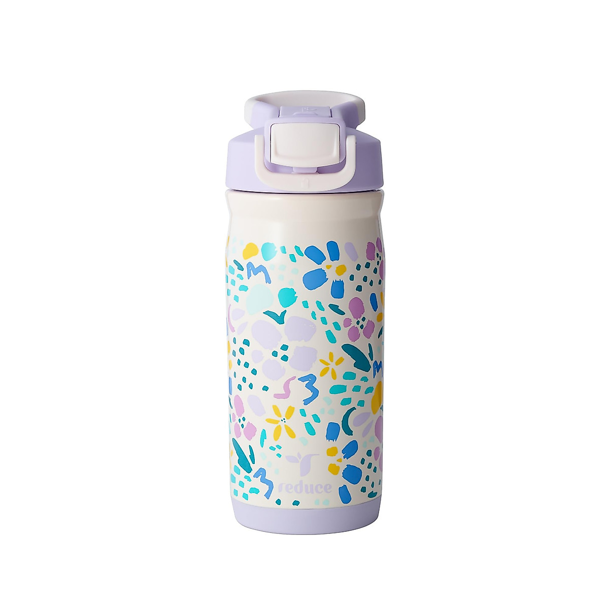 REDUCE 14 oz Hydrate Pro Stainless Steel Insulated Water Bottle - Flip Top Leak-Proof Lid,Dishwasher Safe,BPA-Free,Dual Wall Vacuum,Keeps Drinks Cold for 48 Hrs, Cup Holder Friendly - Abstract Flowers