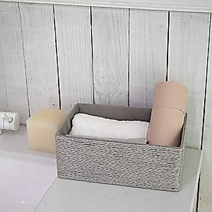 LA JOLIE MUSE Storage Baskets Set 4 - Stackable Woven Basket Paper Rope Bin, Storage Boxes for Makeup Closet Bathroom Bedroom (Gray)