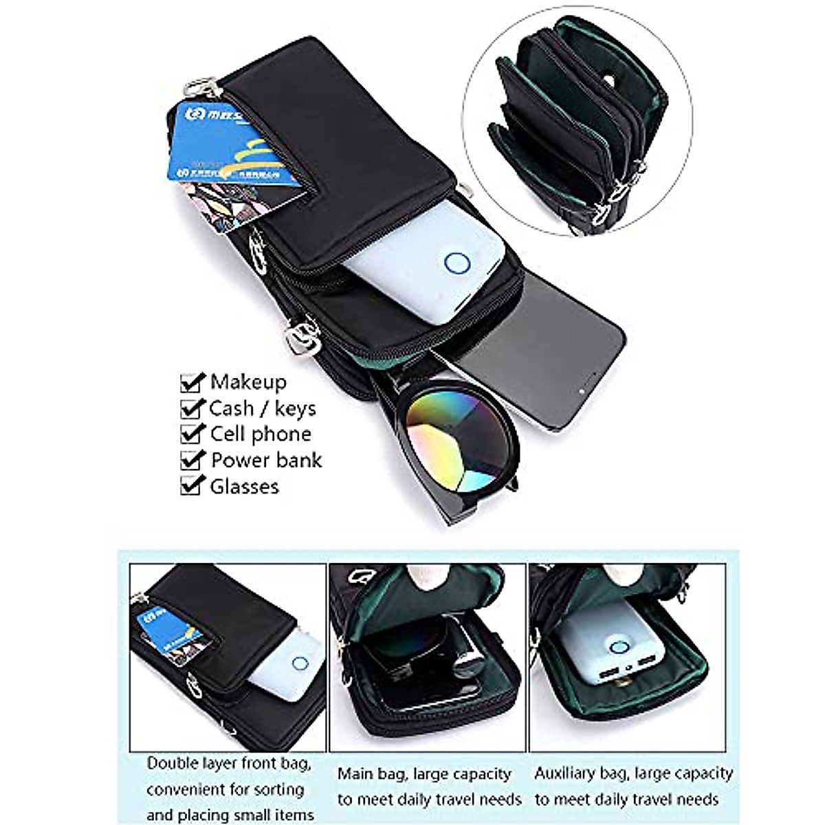 Bobrand Women Crossbody Cell Phone Purse Case Armband Bag for iPhone 12, 13 Mini, Pro Max, BLU G91 Pro, G91, G90 G9 TCL 20S, 20 SE, Moto G Stylus, Play, Sony Xperia 10 III (Black)