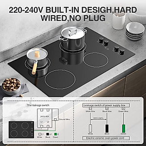 Induction Cooktop 30 Inch, 6000W Electric Stove Top 4 Burners Induction Burner Countertop and Built-in POTFYA,220v-240v Knob Control,Ceramic Glass Surface, Suitable for Magnetic Pans