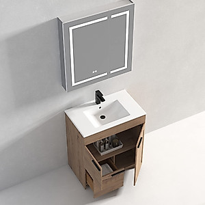 All Wood Freestanding Bathroom Vanity with Topmount Sink (Classic Oak, 30" w/Ceramic Sink)