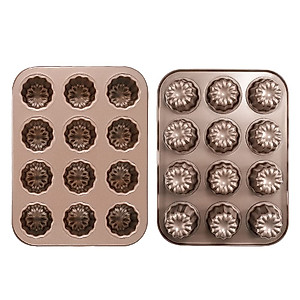 CGGYYZ Carbon Steel 12-Cavity Non-Stick Canele Mold Cake Pan, Gold