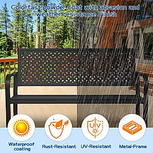 Maemttes 50 Inch Heavy-Duty Outdoor Bench, Metal Weatherproof Garden Bench with Decorative Backrest Anti-Rust Cast Iron Patio Bench for Park, Porch…
