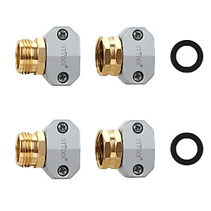 STYDDI Garden Hose Repair Connector Fitting, Aluminum Mender Female and Male Hose End Connector with Zinc Clamp, Fit 5/8-Inch and 3/4-Inch Garden Hose, 2 Sets