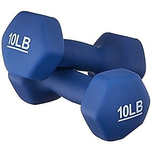 Amazon Basics Neoprene Coated Hexagon Workout Dumbbell Hand Weight, 10 pound, Set of 2, Navy Blue