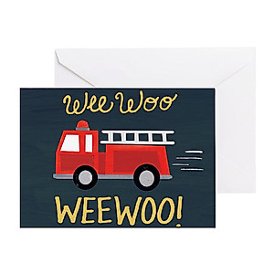 CafePress Wee Woo Firetruck Birthday Card Greeting Cards Folded Greeting Card Matte