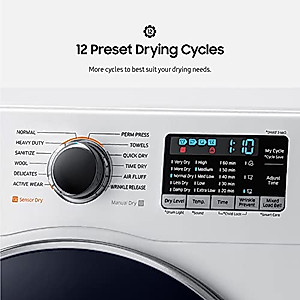 SAMSUNG 4.0 cu. ft. Electric Dryer, Compact Clothes Drying Machine, Stackable for Small Spaces w/ Sensor Dry, 12 Preset Cycles, Reversible Door, Internal Drum Light, DV22K6800EW/A1, White