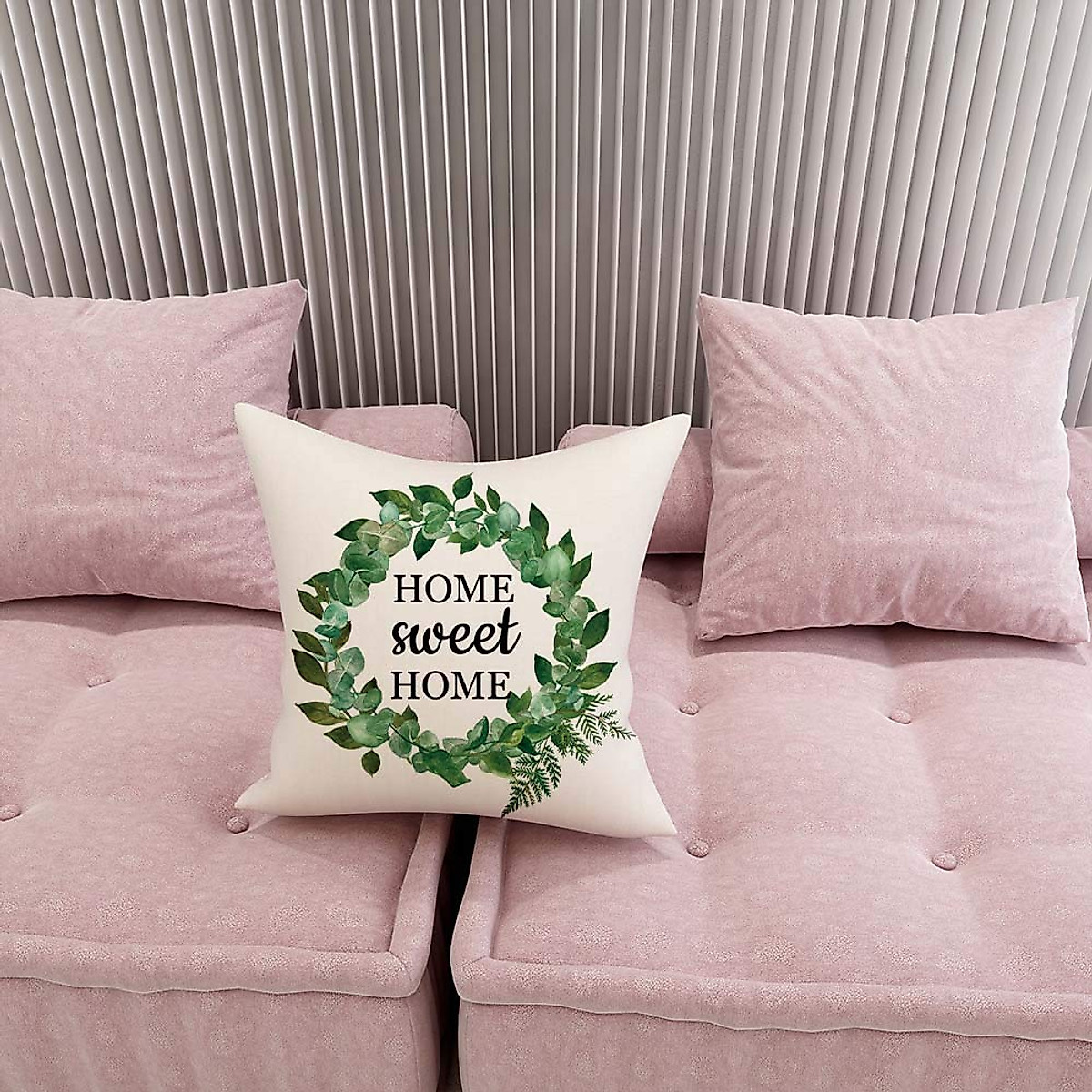 FIBEROMANCE Spring Pillow Cover 18x18 Home Sweet Home Garden Wreath Farmhouse Throw Pillow Covers Pillow Case Cushion Covers for Sofa Couch Spring Home Décor Decoration