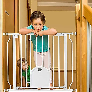 Baby Gate for Stairs with Cat Door - Baby gate with Pet Door Auto Close 29.5"-48.5" Safety Metal Dog Gate for Door Way/Stairs/House/Walk Through with Includes 2 Extension Pieces and 4 Wall Cups