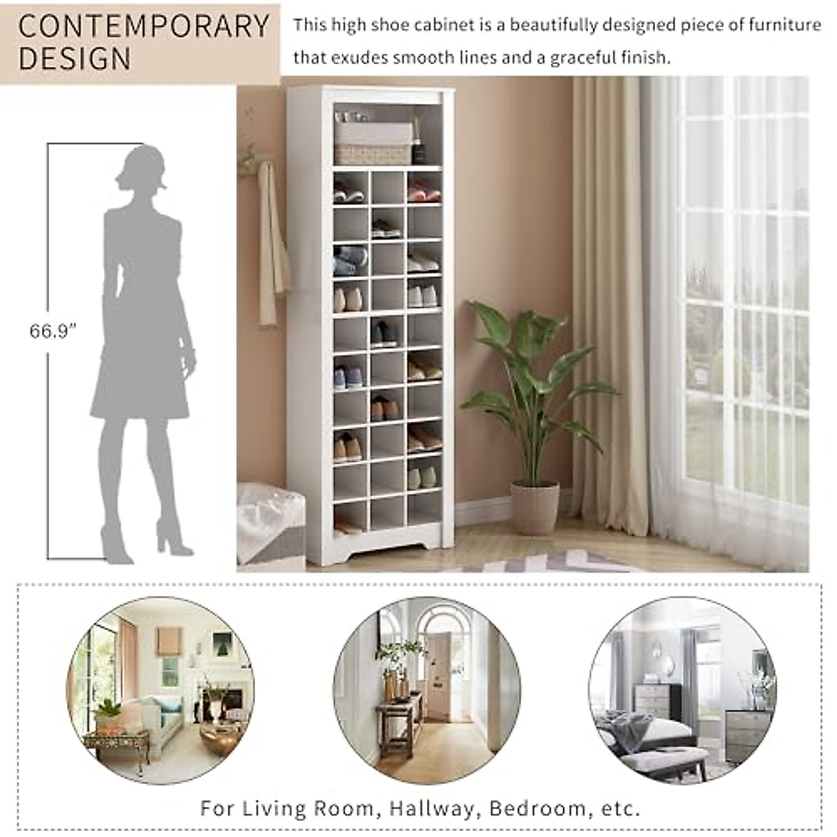 Goohome Stylish Design 30 Shoe Cubby Console, Contemporary Free Standing Tall 10-Tier Shoe Storage Cabinet with Multiple Storage Capacity and Versatile Use for Hallway, Entryway, Space-Saving