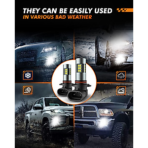 SEALIGHT H10/9145/9140 LED Fog Light Bulbs, 6000K Xenon White, 27 SMD Chips, 360-degree Illumination, Non-polarity, Pack of 2