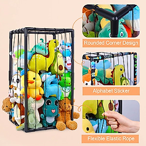 FIOBEE Stuffed Animals Zoo Storage Stuffed Animals Holder Organizer Large Toy Storage Shelf with Elastic Band Stuffed Animals Cage for Nursery Playroom Bedroom Room Furniture, Black, M
