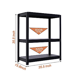 iDEKAI 3 Tier Steel Storage Shelves, Garage Shelving, Heavy Duty Adjustable Garage Shelves, Utility Rack, Shelving Units for Storage, Kitchen, Warehouse,Pantry, Closet, 35.5H 35.5W'' x 15.8" D, Black