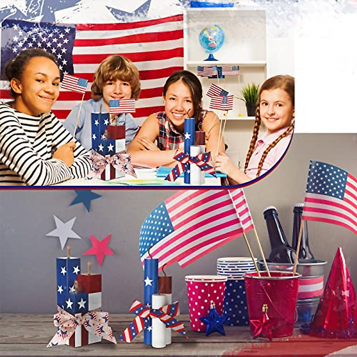 6 Pcs 4th of July Tiered Tray Decor July 4th Firework Tiered Tray Sign Patriotic Memorial Day Centerpieces Rustic Fireworks Wood Sign Independence Day Wooden Table Decor for Home Tables