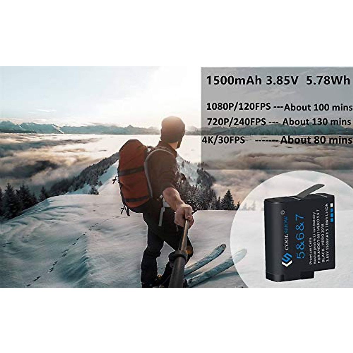 COOLSHOW Hero 7 Battery 1500mAh (3 Packs) Replacement and Triple USB Hero 8 Charger Compatible with GoPro Hero 7,GoPro Hero 6,Hero 8,GoPro Hero 7 Black,HERO6 5 Black, Hero(2018),AHBBP-501