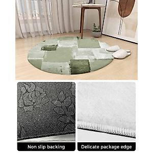 Sage Green Geometric Fluffy Round Area Rug Carpets 3ft, Plush Shaggy Carpet Soft Circular Rugs, Non-Slip Fuzzy Accent Floor Mat for Living Room Bedroom Nursery Decor Modern Abstract Smear Street Art