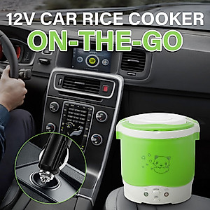 OSBA Mini Rice Cooker, 1L Travel Rice Cooker Small 12V For Car, Cooking For Soup Porridge and Rice, Cooking Heating and Keeping Warm Function(Green)