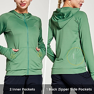 FitsT4 Womens UPF 50+ Sun Protection Hoodie Jackets Full Zip Long Sleeve Fishing Hiking Shirt with Pockets Green Size M
