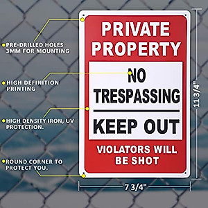 HANTAJANSS No Trespassing Sign Private Property Keep Out Warning Metal Sign, Retro Safety Tin Signs for Outdoors Use, Yard, Farm, Fence, Home