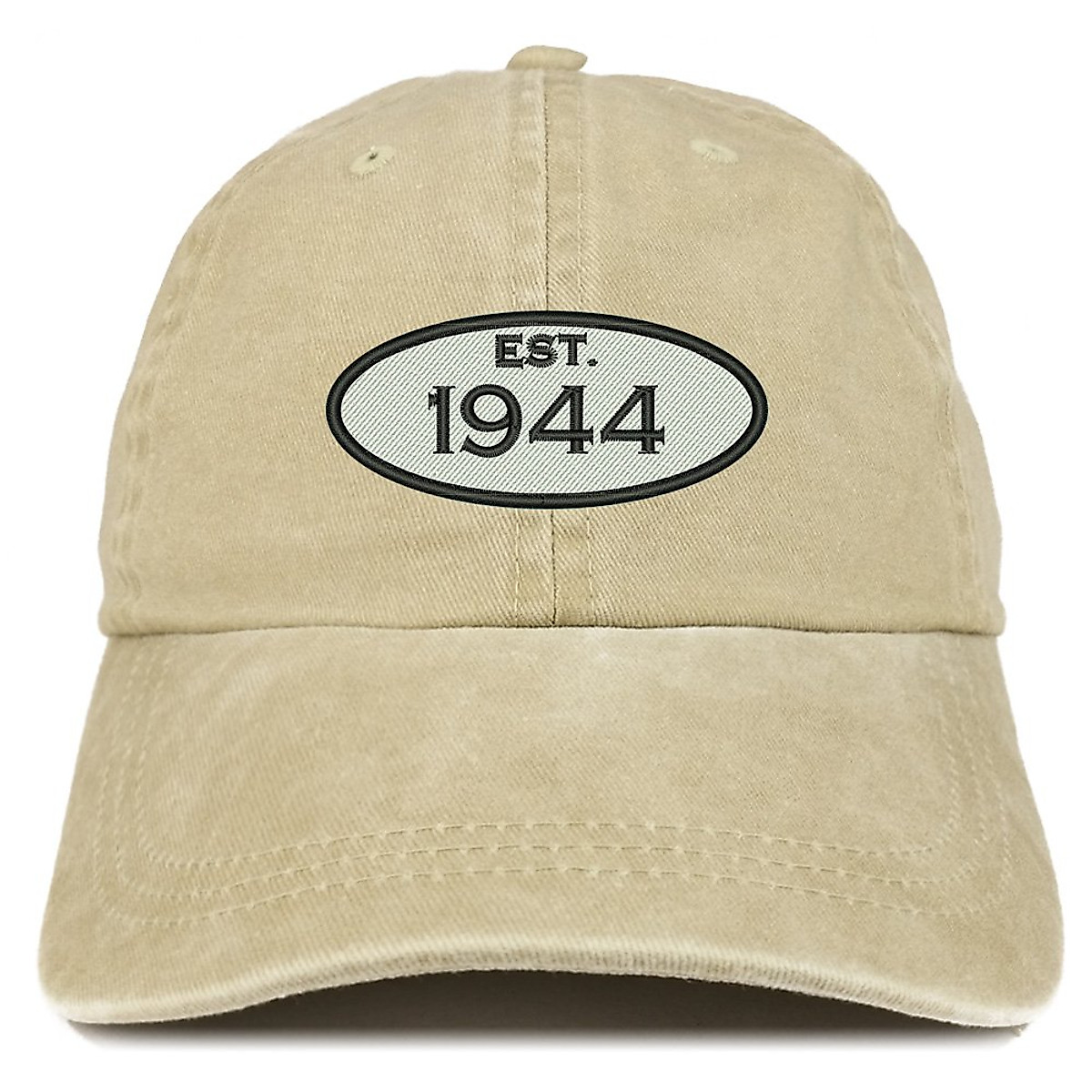 Trendy Apparel Shop Established 1944 Embroidered 80th Birthday Gift Pigment Dyed Washed Cotton Cap - Khaki