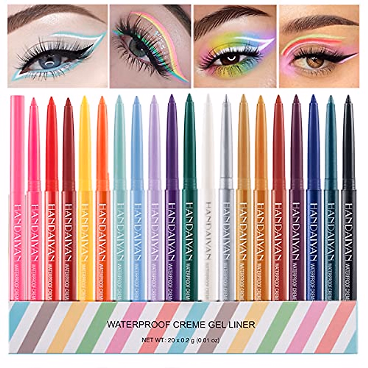 LemonSac 20 Colors Eyeliner Pen Set, Eye Shadow Pencil, Pearl Eyeliner Kit Metallic Eyeliner Pencil Glitter Eyeliner for Women Eye&Lip Liner Professional Waterproof Retractable Eyeliner(20PCS)