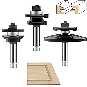LEATBUY 1/2 Inch Shank Router Bit Set 3 PCS Round Over Raised Panel Cabinet Door Rail and Stile Router Bits, Woodworking Wood Cutter, Wood Groove Tongue Milling Tool(1/2-double)
