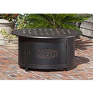 Fire Sense 62262 Dynasty Art Deco Aluminum Convertible Gas Fire Pit Table 55,000 BTU Multi-Functional Outdoor with Fire Bowl Lid, Nylon Weather Cover & Clear Fire Glass - Bronze Finish - Round - 44"