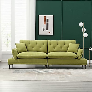 CDBBIB 102'' Convertible Futon Sofa Bed, Linen Sofa with Metal Feet,Mid Century Modern Couch.Futon Couch Small Space, Suitable for Living Room,Bedroom, Apartment.(Olive)