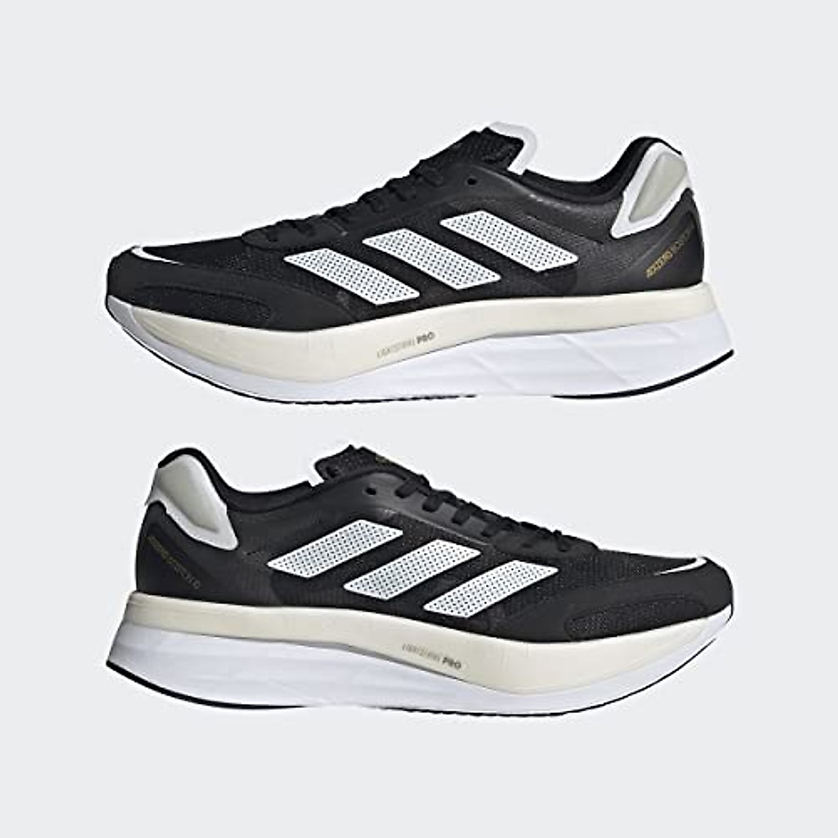 adidas Men's Adizero Boston 10 Sneaker, Black/White/Gold Metallic, 11