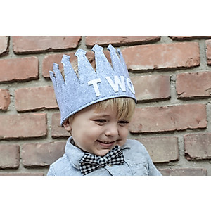 birdyboutique.com Second TWO Birthday Baby Boy Gray White Party Crown Hat