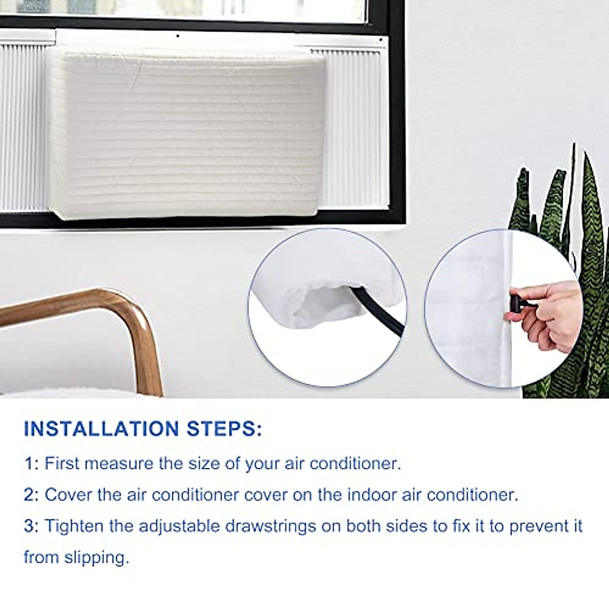 ciwich Indoor Air Conditioner Cover, White Air Conditioner Covers for Inside Units, Double Insulation with Elastic Strap,Windproof Anti-Freeze Fit 25Lx17Hx3.5D inches